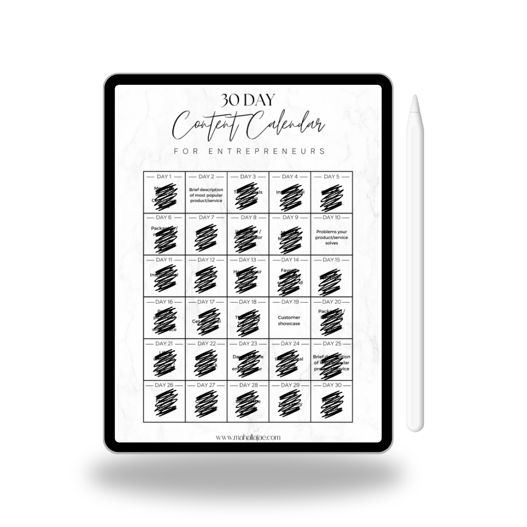 30-Day Influencer/Entrepreneur Content Calendar – Mahalia Jae Co